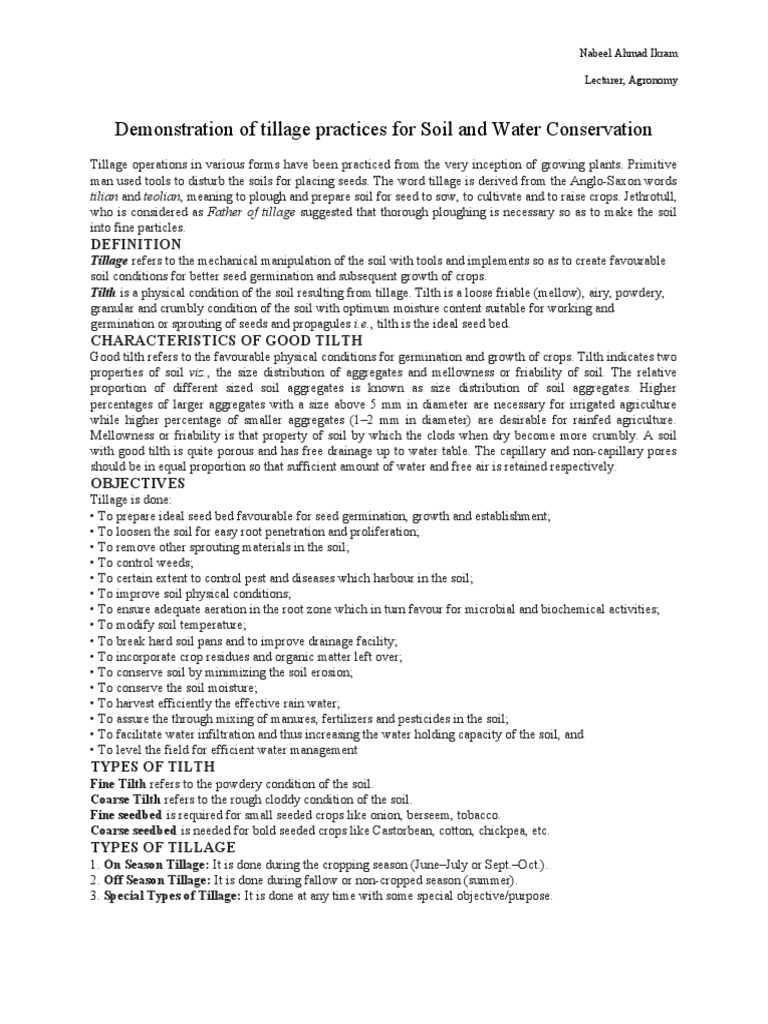 Demonstration of Tillage Practices For Soil and Water Conservation ...