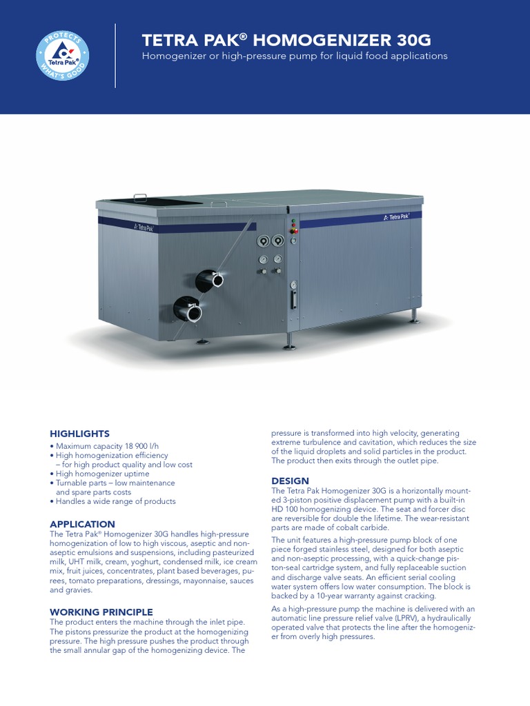 Tetra Pak Homogenizer 30G: Homogenizer or High-Pressure Pump For Liquid ...