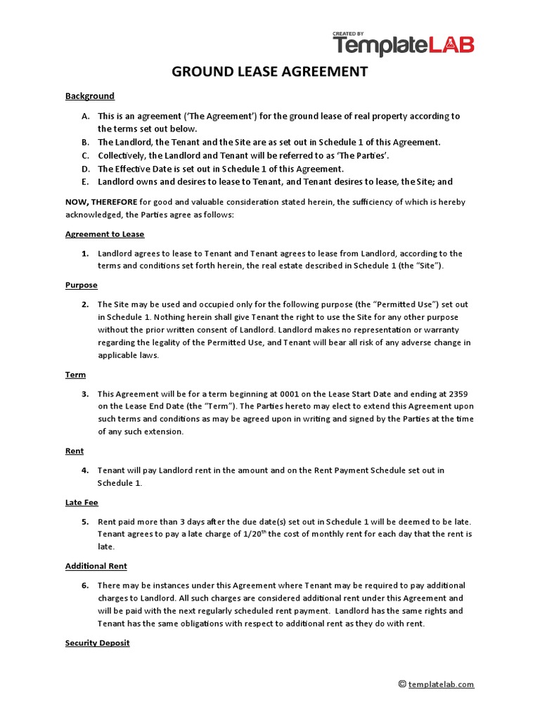 Generic Ground Lease Agreement Template | PDF | Leasehold Estate | Lease