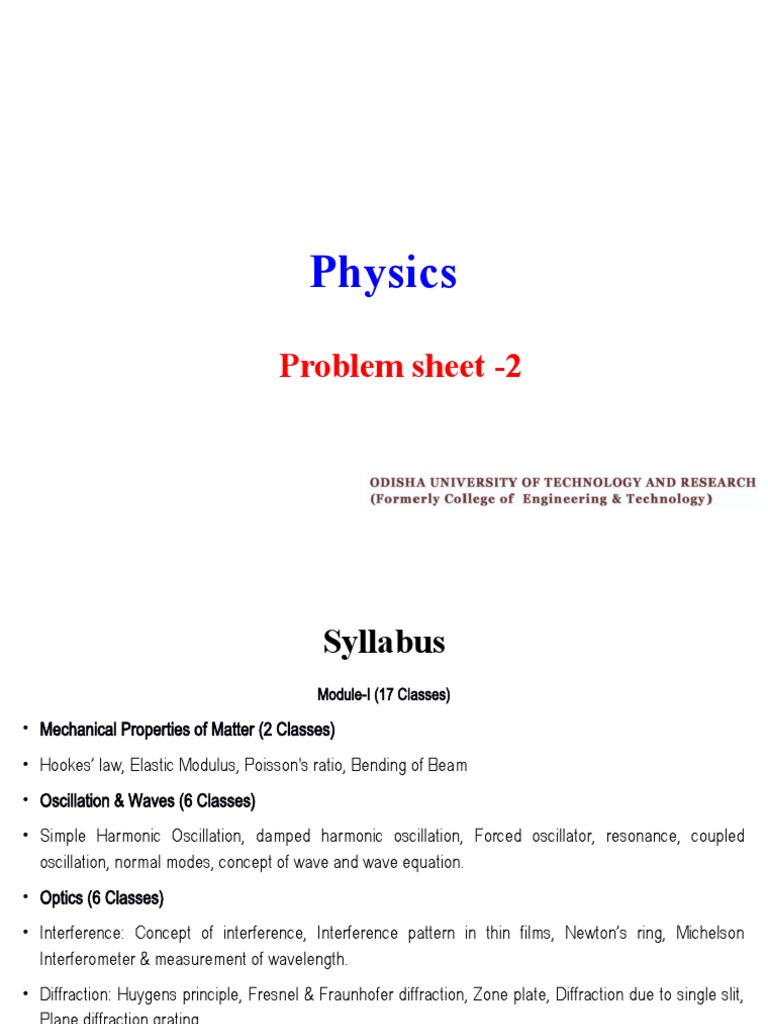 Physics Problem Sheet 2 | PDF | Wavelength | Diffraction