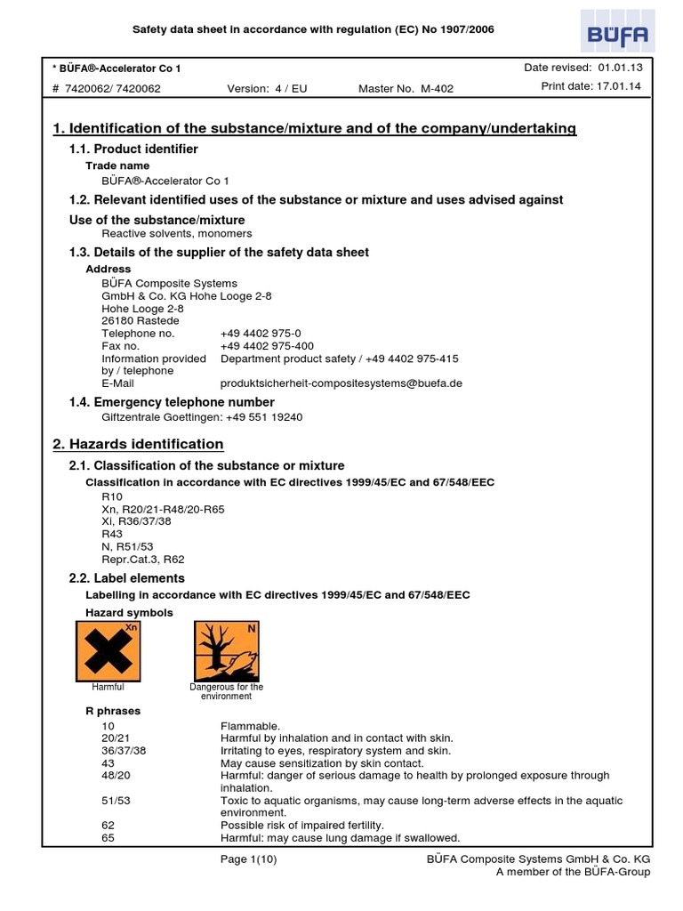 03-03-MSDS - BÜFA®-Accelerator Co 1 2013-01-01 | PDF | Toxicity ...