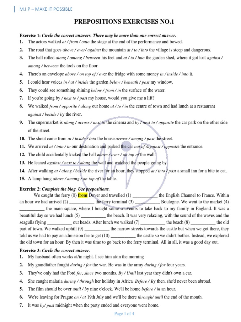 (P) Prepositions Exercises No.1 | PDF | Antarctica | South Pole