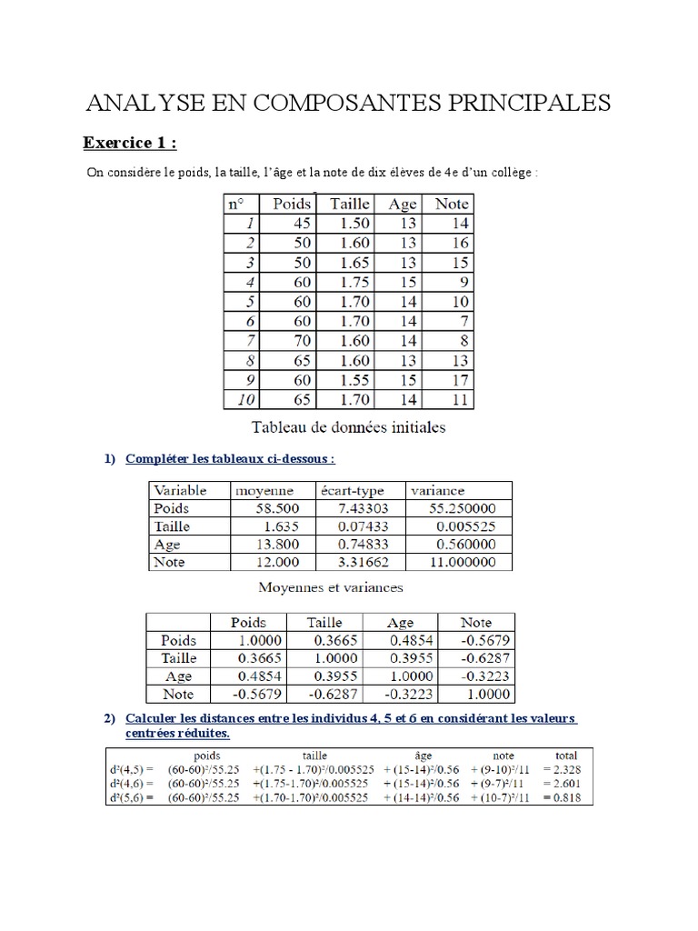 Exercices ACP | PDF | Analyse en composantes principales | Corrélation ...
