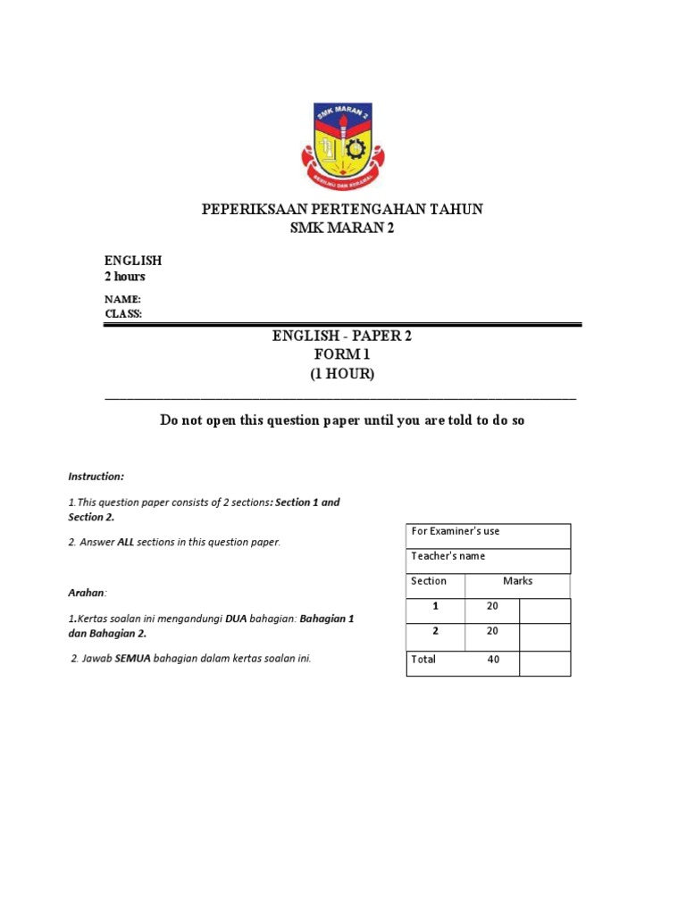 ENGLISH WRITING F1 Exercise | PDF