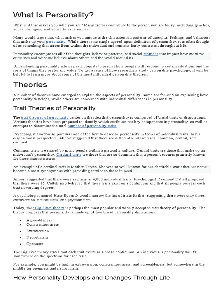 What Is Personality?: Trait Theories of Personality | PDF | Mental ...