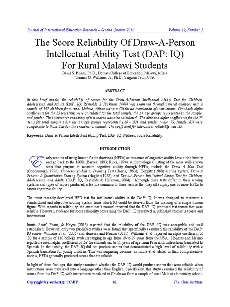 The Score Reliability of Draw-A-Person Intellectual Ability Test (DAP ...