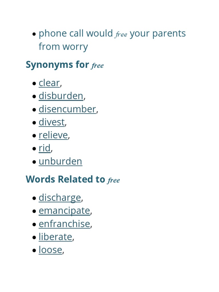 Phone Call Would Your Parents From Worry: Synonyms For | PDF