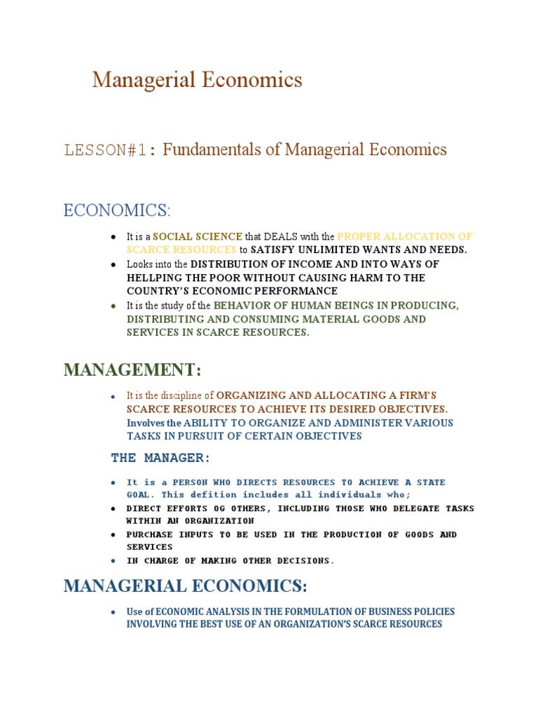 LESSON#1: Fundamentals of Managerial Economics | PDF | Economics | Demand