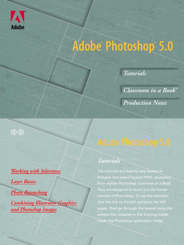 Adobe Photoshop 5.0: Tutorials Classroom in A Book Production Notes ...