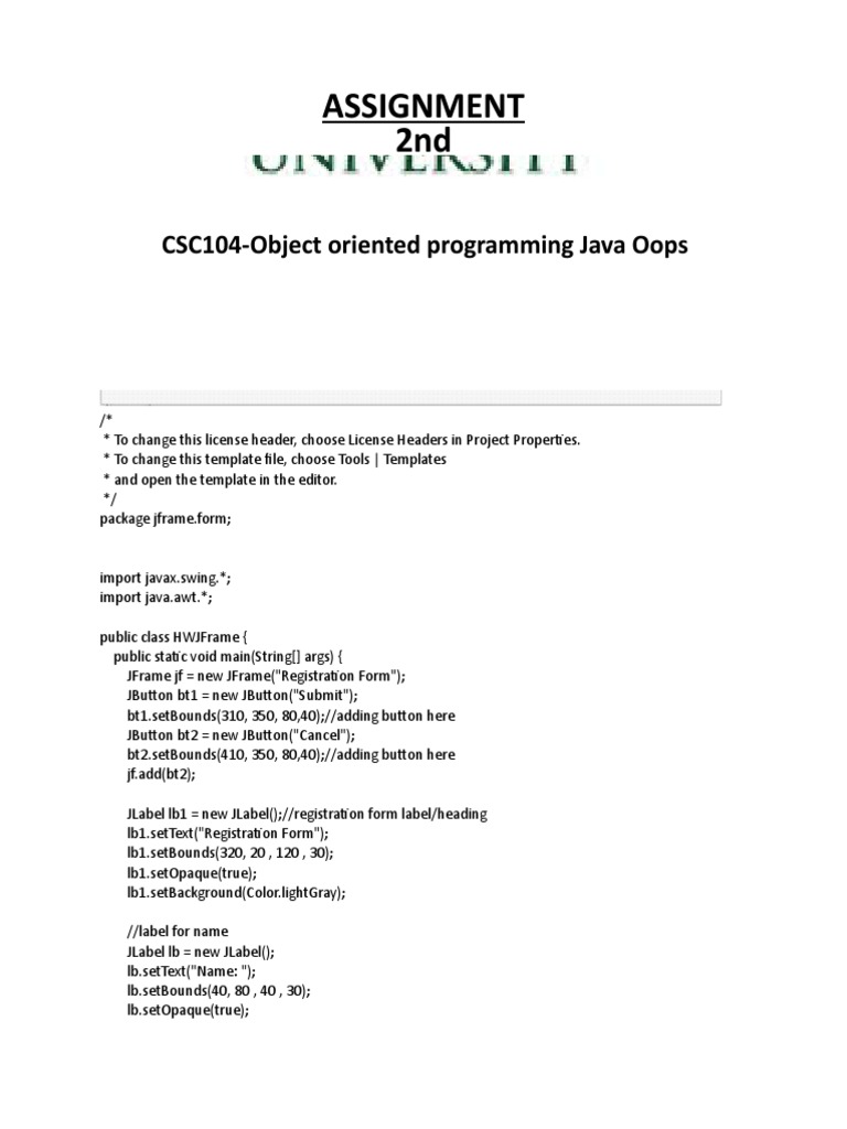 Registration Form in Java | PDF | Computer Engineering | Computing ...