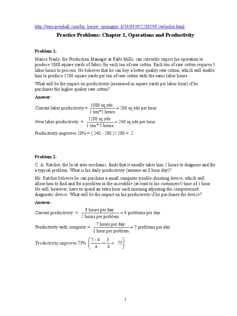 Practice Problems: Chapter 1, Operations and Productivity: Problem 1 | PDF | Labour Economics ...