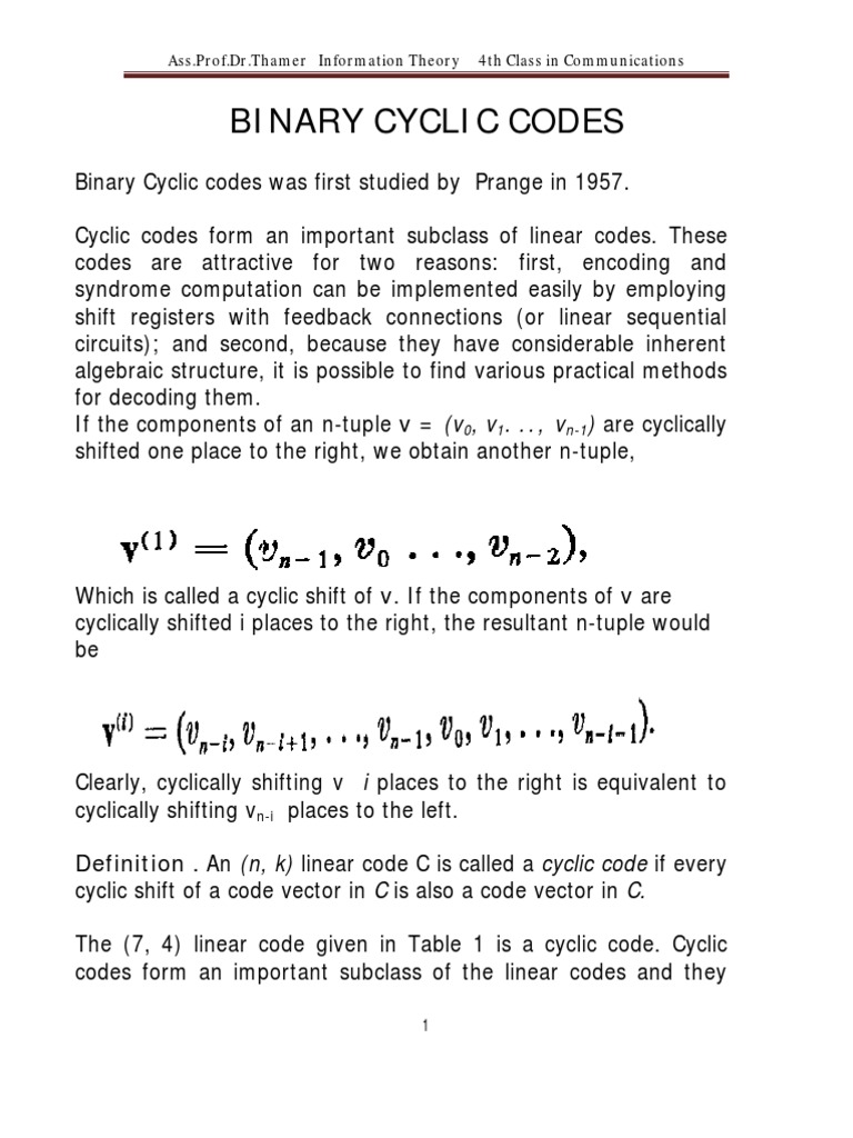Binary Cyclic Codes | PDF