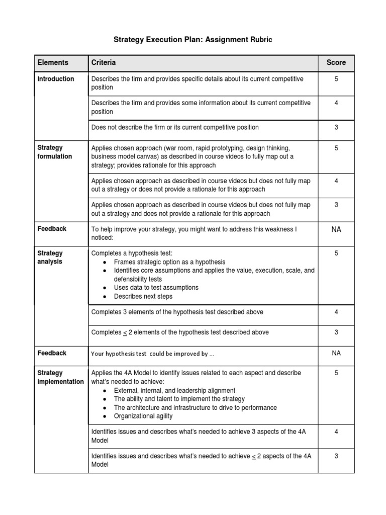 Strategy Execution Plan: Assignment: Rubric | PDF | Strategic ...