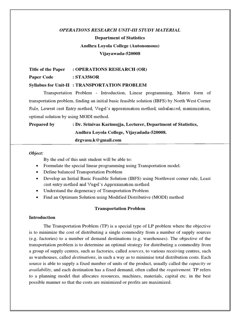 Operations Research Unit-Iii Study Material | PDF | Mathematical ...