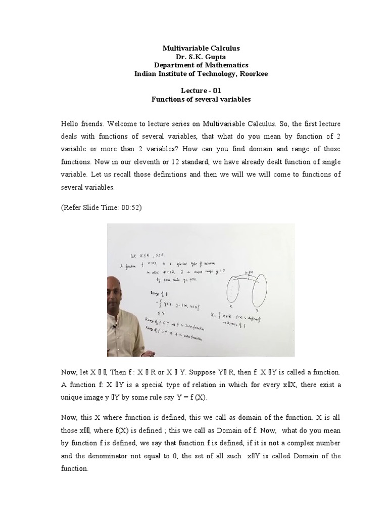Multivariable Calculus Dr. S.K. Gupta Department of Mathematics Indian Institute of Technology ...