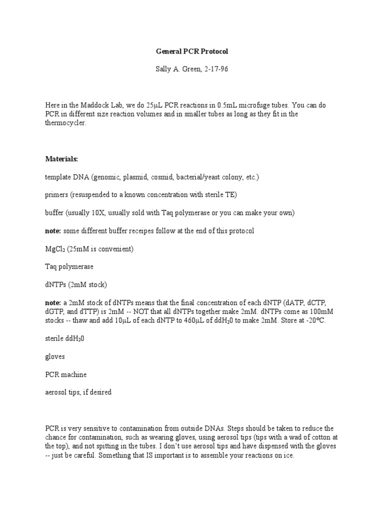 General PCR Protocol | PDF | Polymerase Chain Reaction | Primer ...