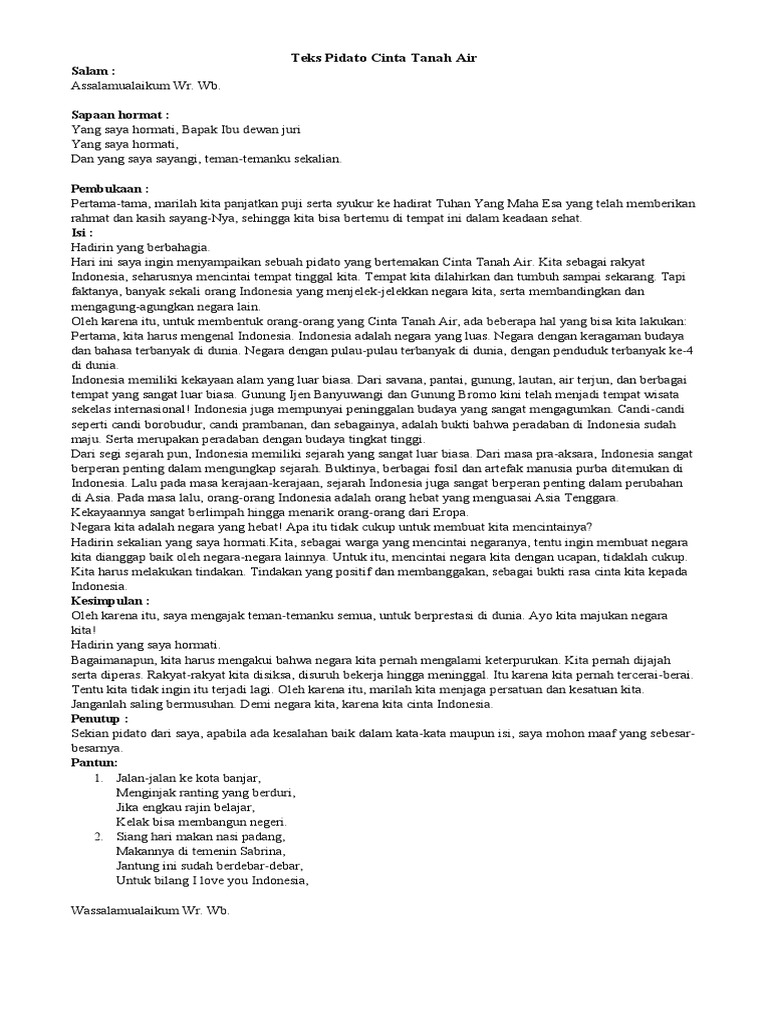 Teks Pidato Cinta Tanah Air | PDF | Perjalanan