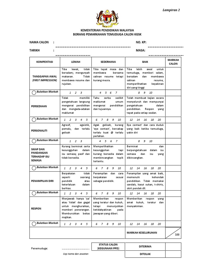 Borang Skor Temuduga | PDF