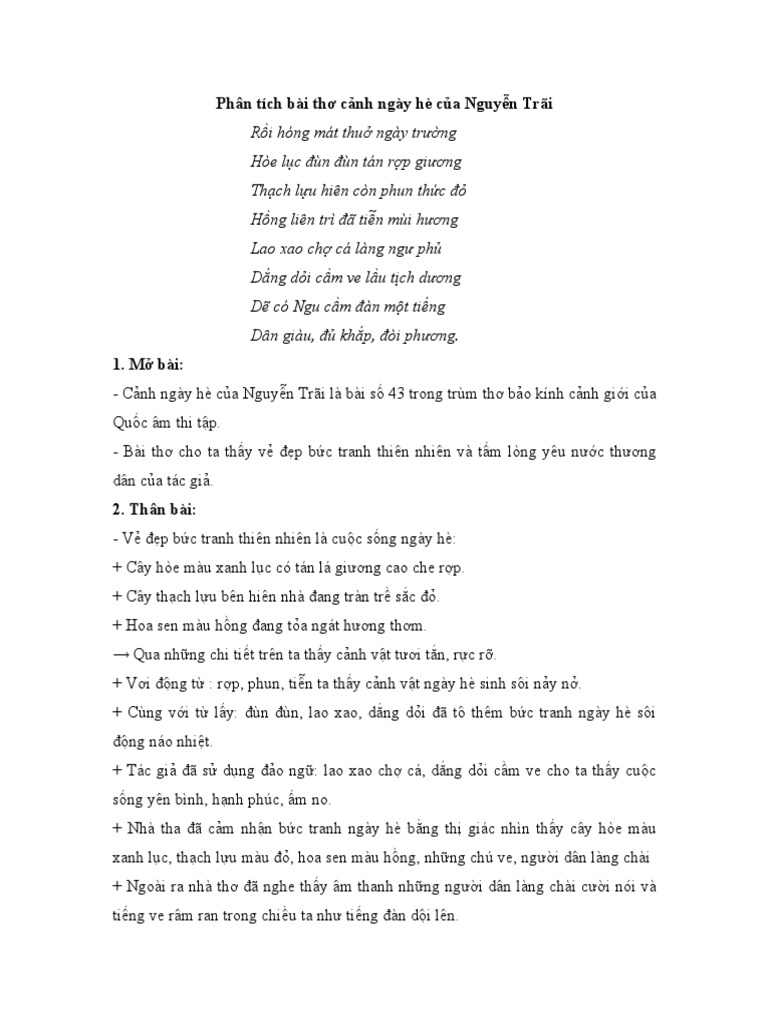 Phan Tich Bai Tho Canh Ngay He Cua Nguyen Trai | PDF