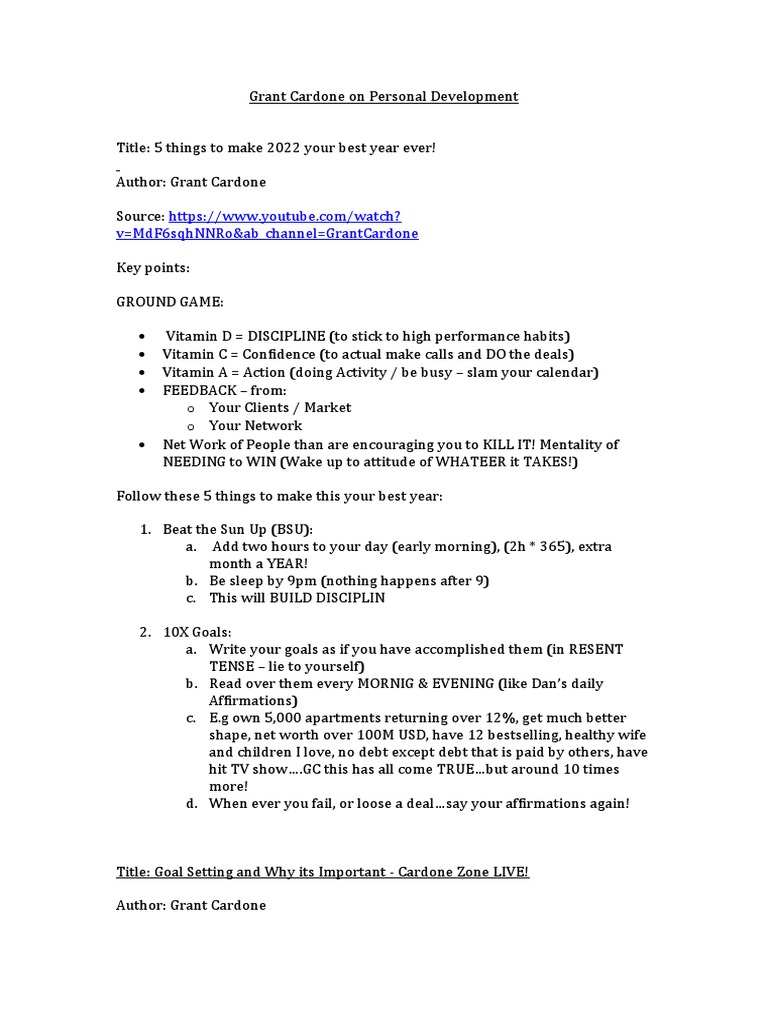 Grant Cardone On Personal Development | PDF