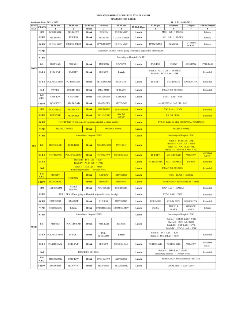Timetable W.E.F 14-09-2021 | PDF
