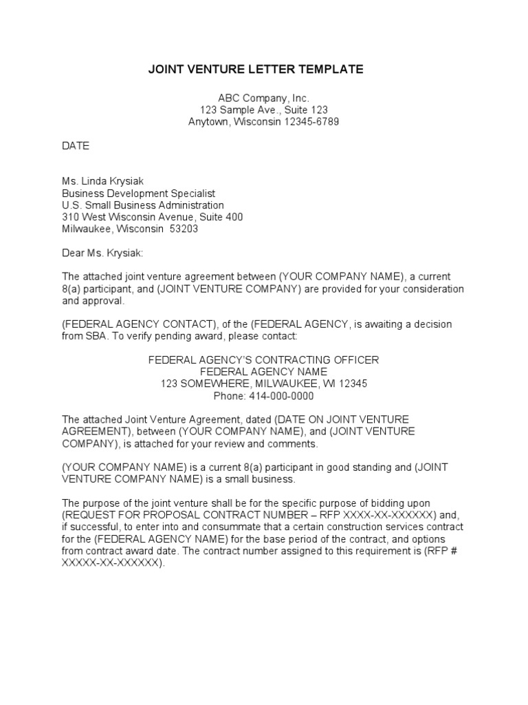 Joint Venture Proposal Template | PDF | Joint Venture | Government
