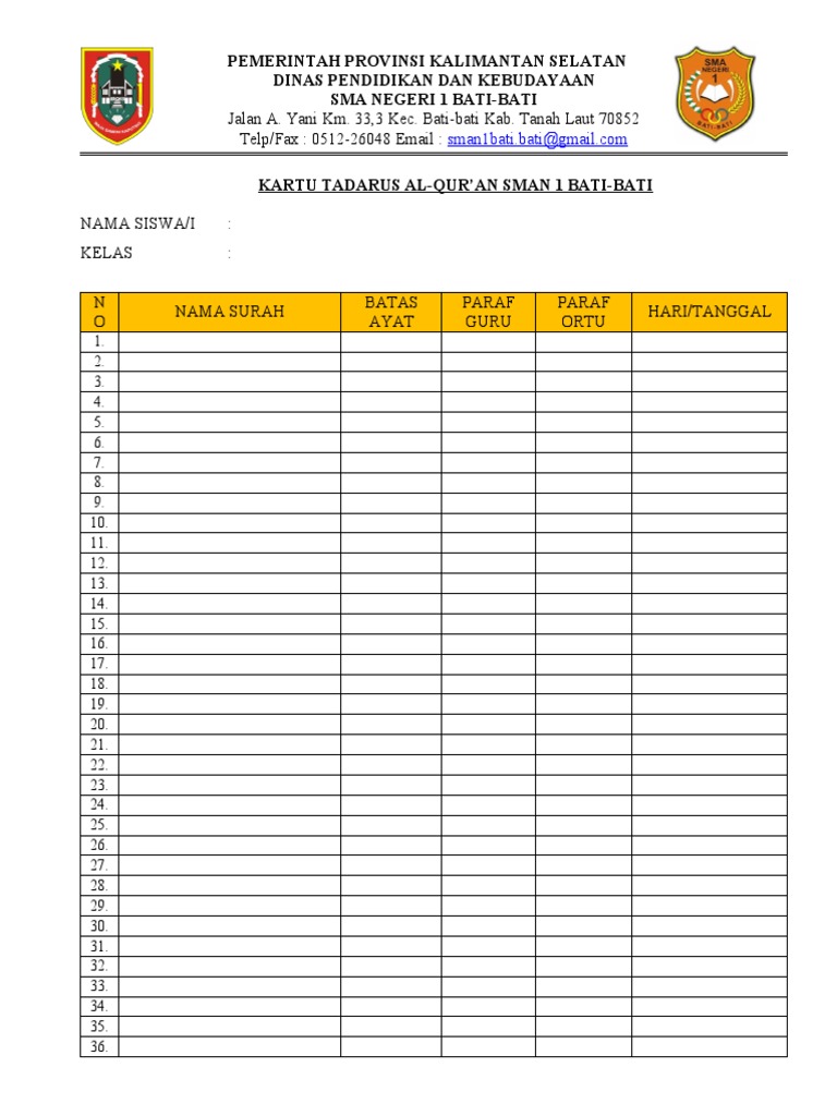 Kartu Tadarus Al Qur'an Kelas Xi | PDF