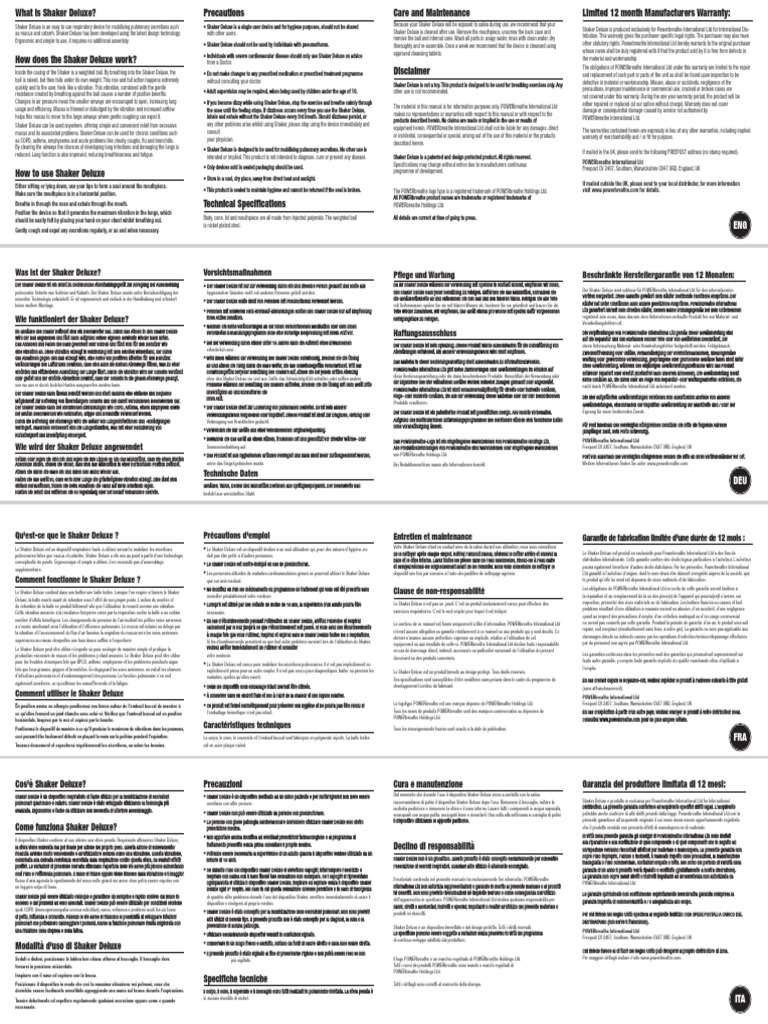 Shaker Deluxe Multi-Lingual Manual | PDF | Breathing | Respiratory Tract