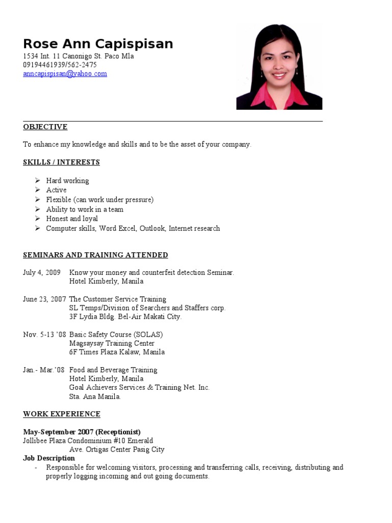 Job Application: Rose Ann Capispisan | PDF | Menu | Business