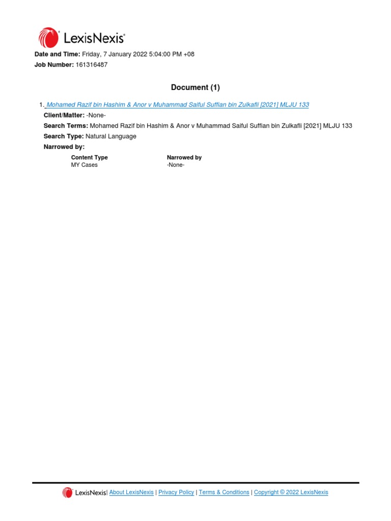 Mohamed Razif Bin Hashim & Anor V Muhammad Saiful Suffi | PDF ...