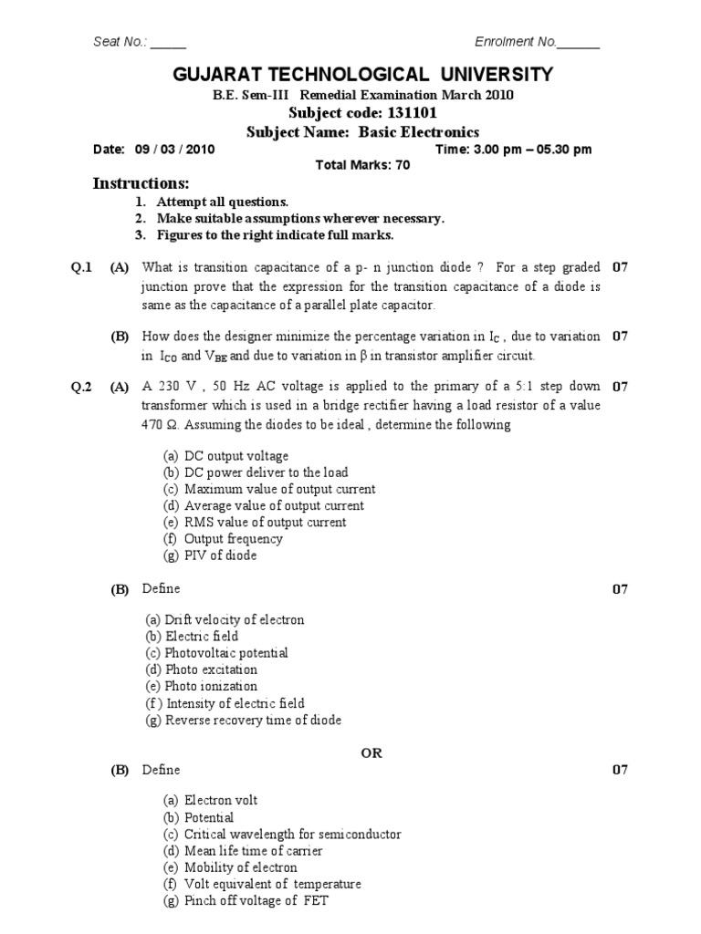 131101-2 Gtu 3rd Sem Paper | PDF | Amplifier | Diode