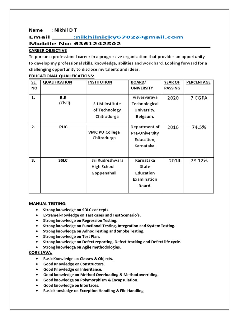 Nikhil CV | PDF | Method (Computer Programming) | Computer Programming