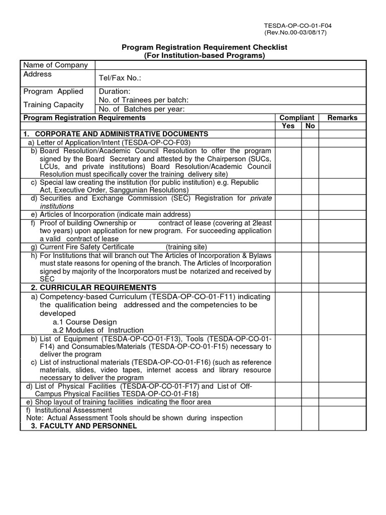 Tesda Program Registration Checklist Pdf Fee Notary Public