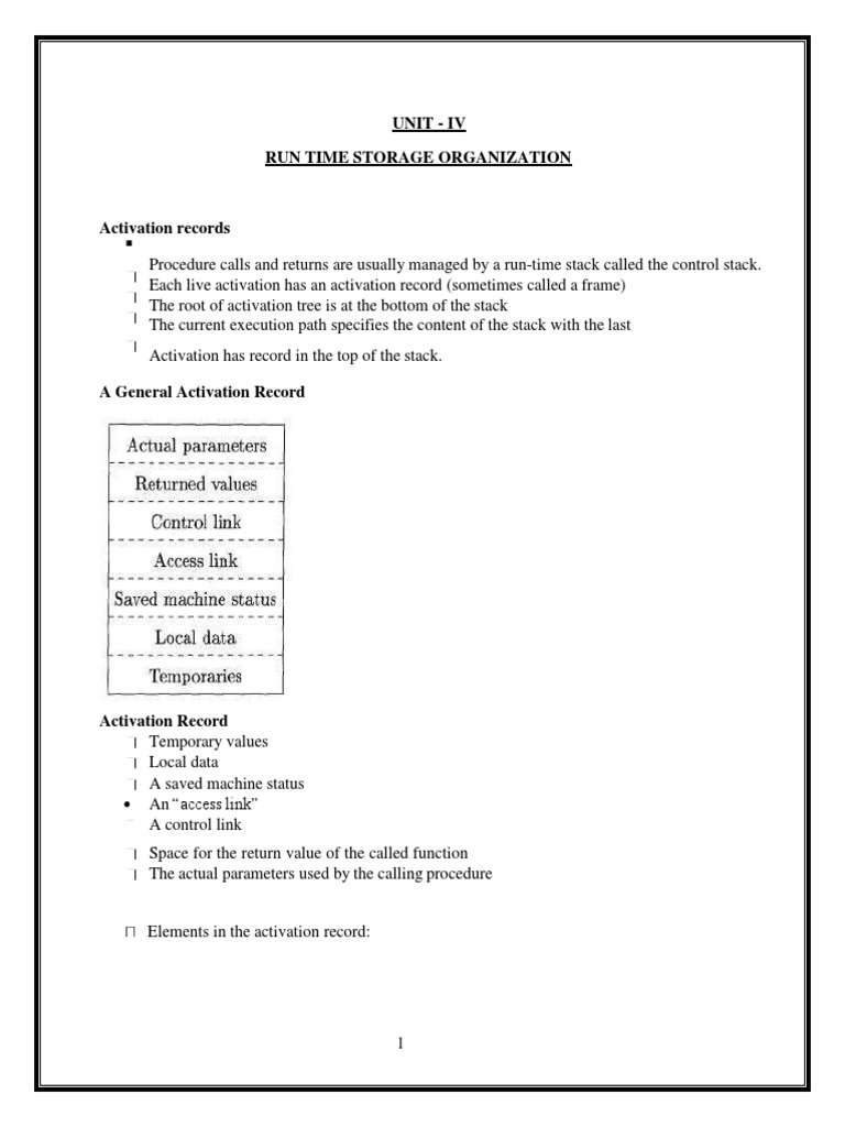 Unit - Iv Run Time Storage Organization | PDF | Subroutine | Program Optimization