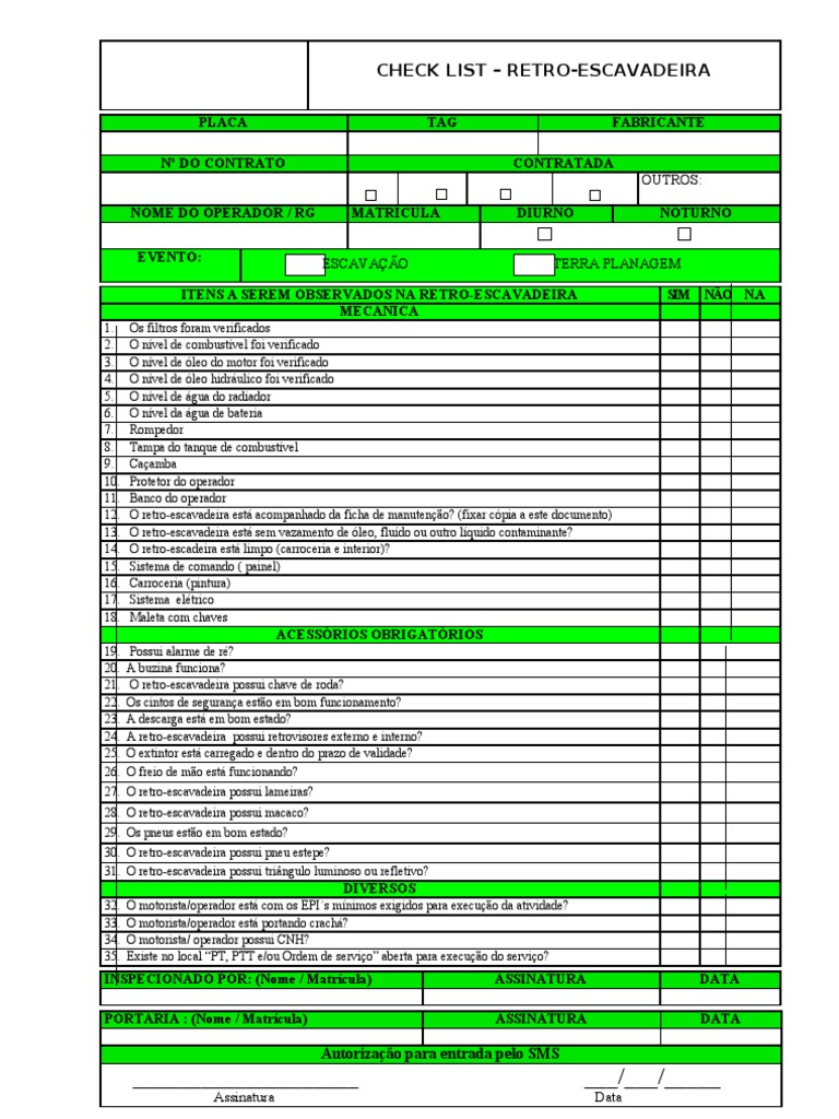 Retro Escavadeira Check-List | PDF | Veículos | Natureza