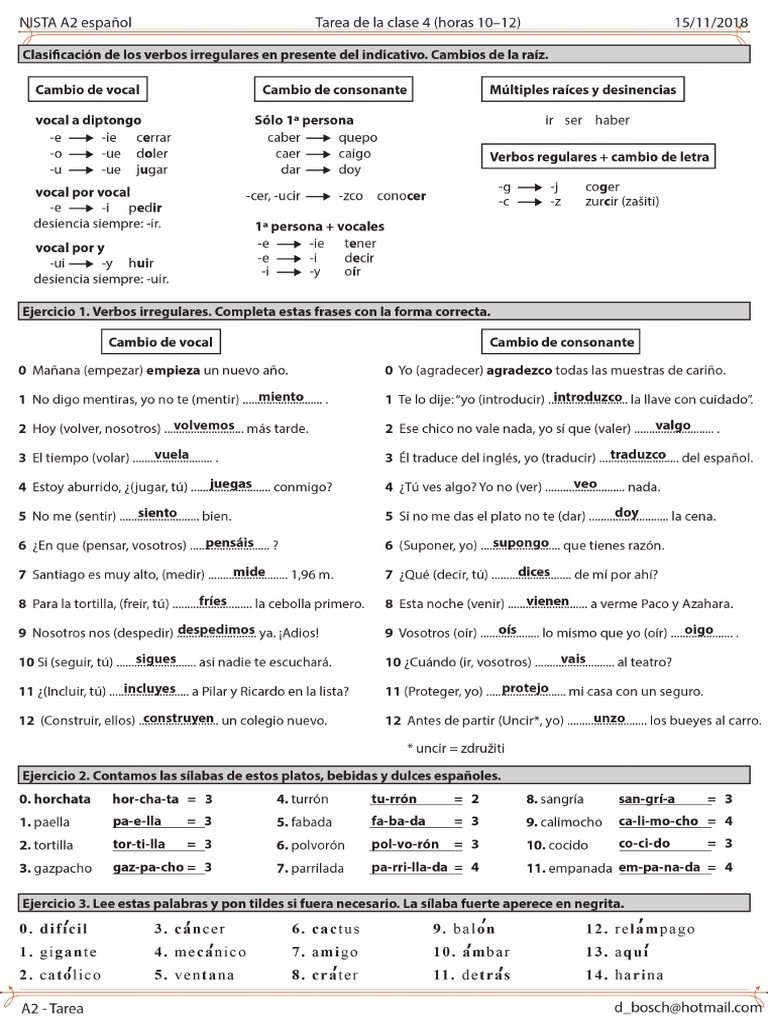 A2 Español - Verbos Irregulares | PDF