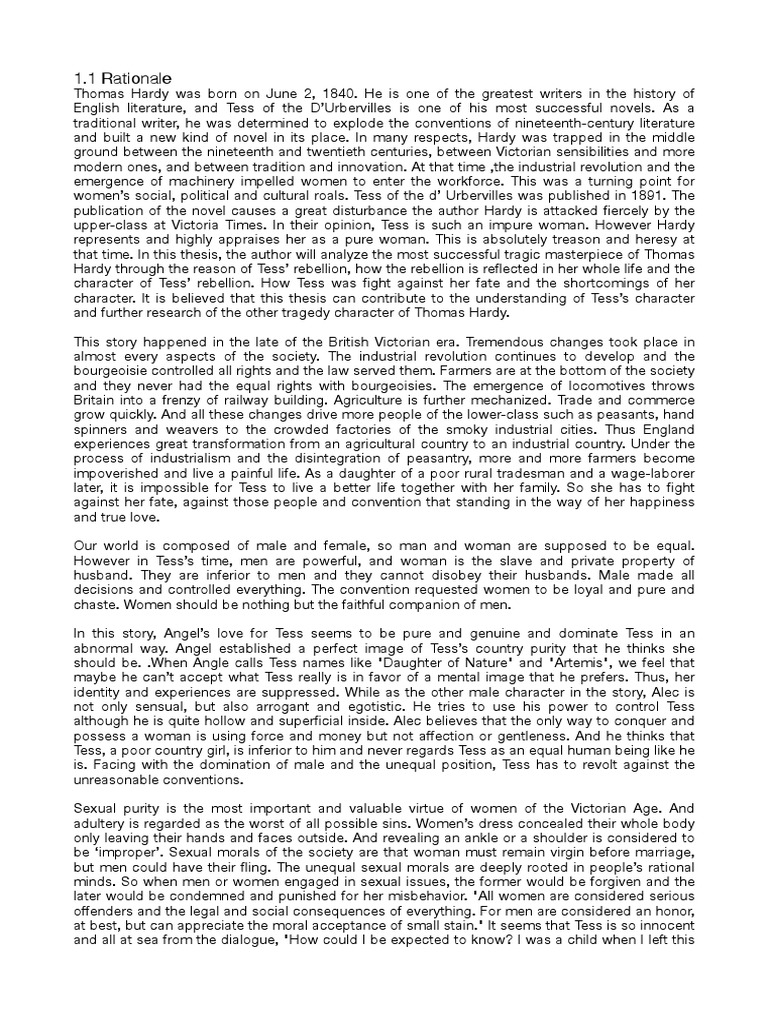 Tess University Essay | PDF | Virtue | Love