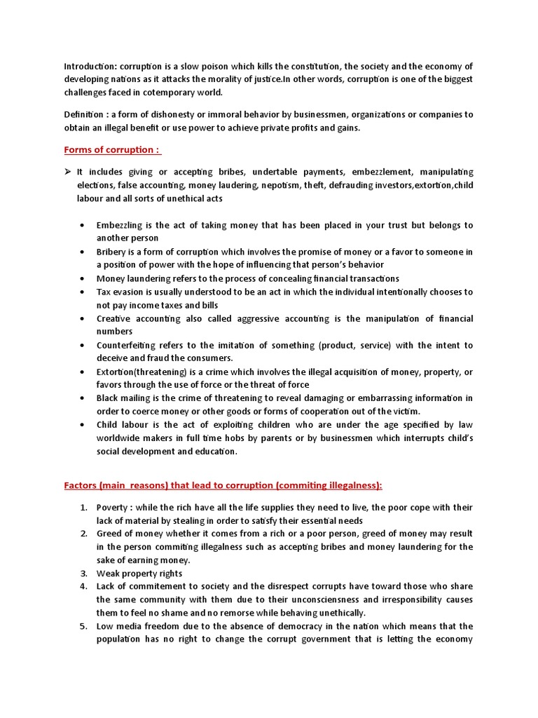 Forms of Corruption | PDF | Corruption | Poverty
