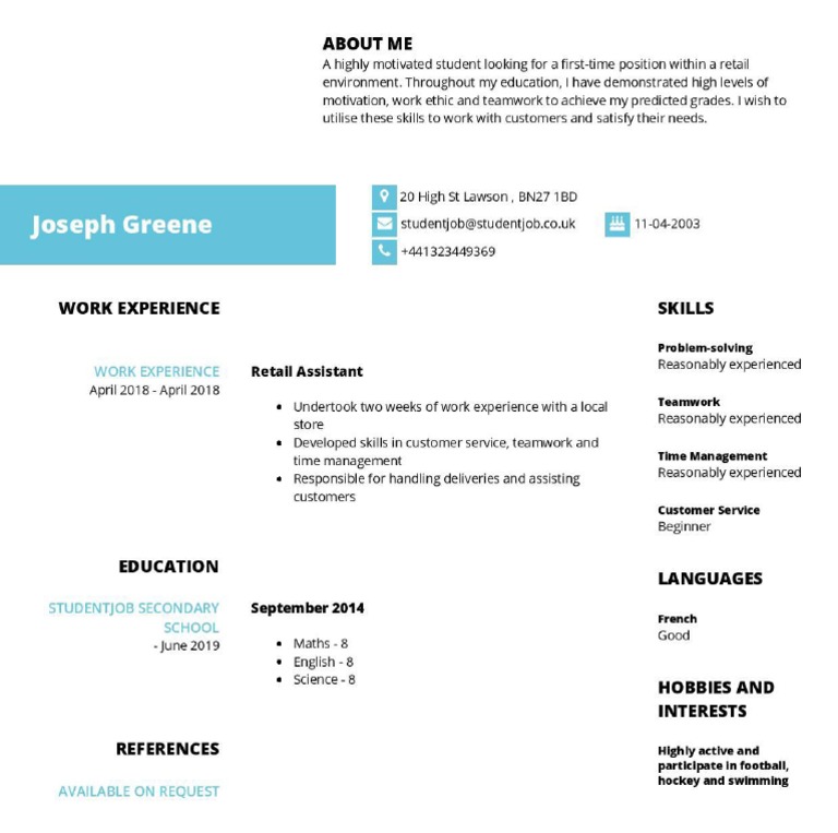 School Leaver CV-CV Example | PDF