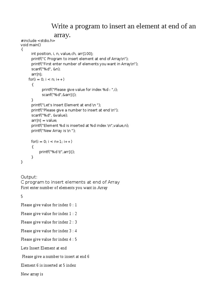 Write A Program To Insert An Element at End of An Array | PDF | Array ...
