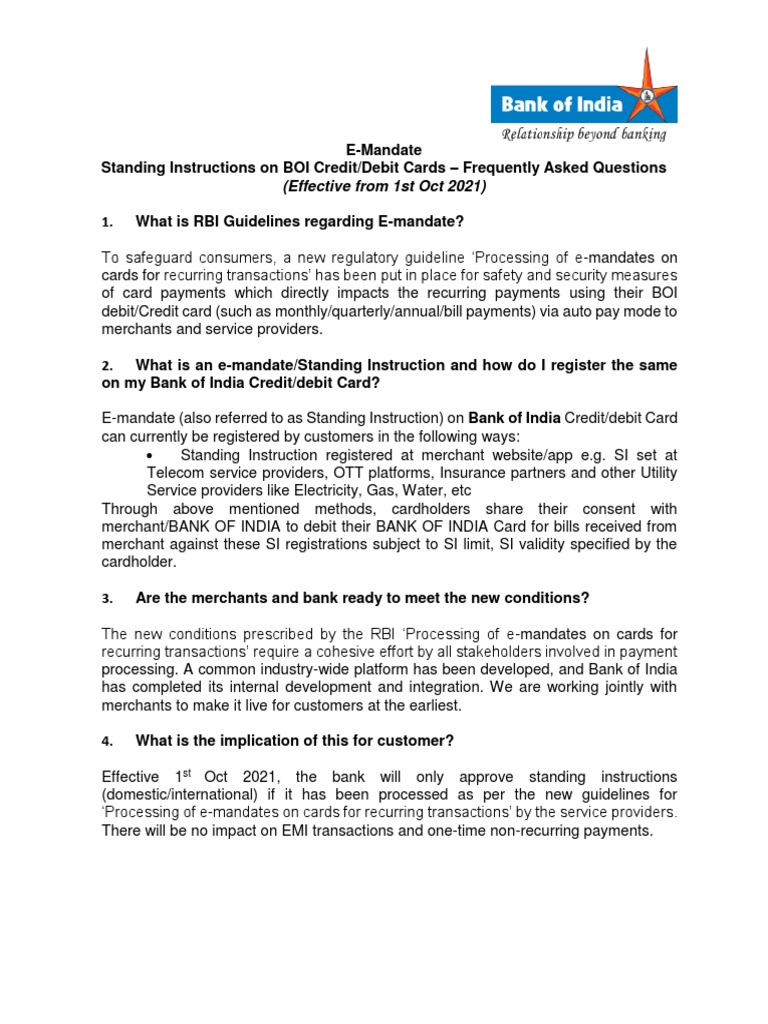 Understanding the New RBI Guidelines on E-Mandates: A Comprehensive ...