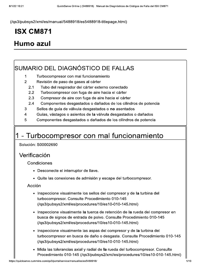 Diagnostico de Falla Humo Azul Isx 871 | PDF