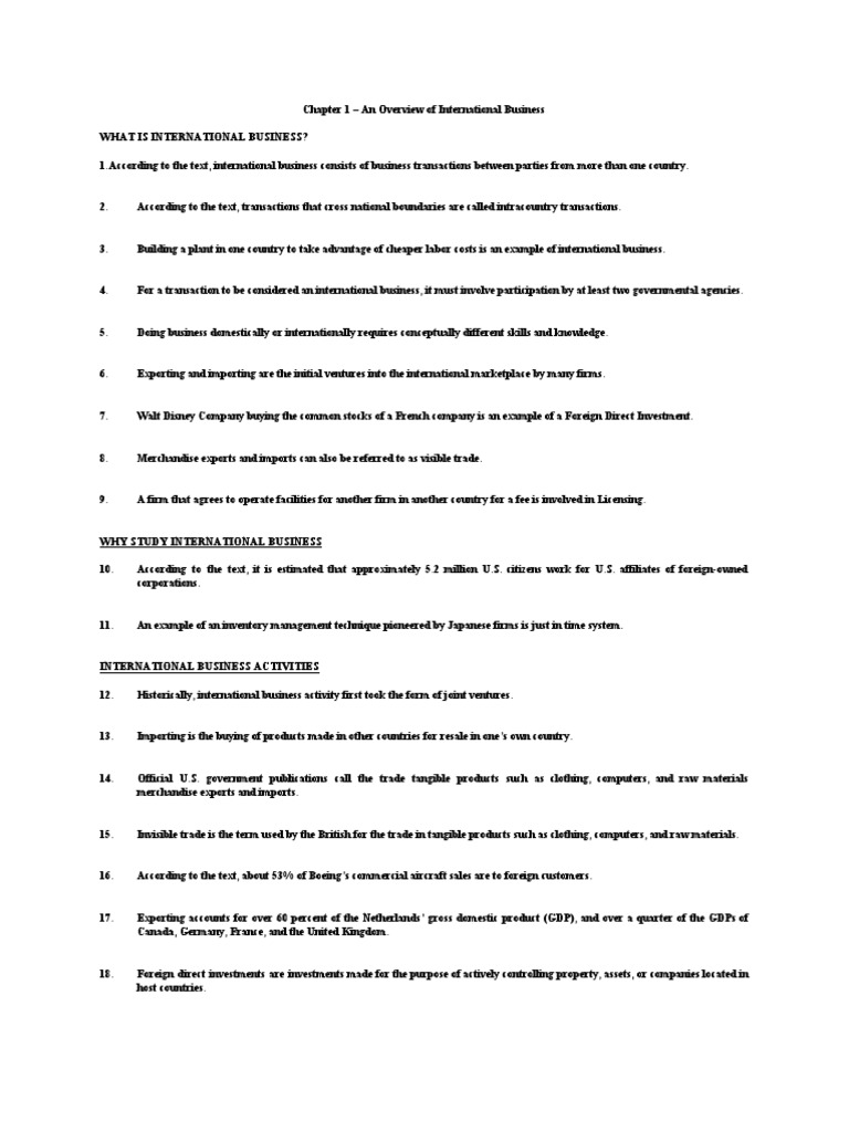 Chapter 01 True& False and MCQs | PDF | Investing | Foreign Direct ...
