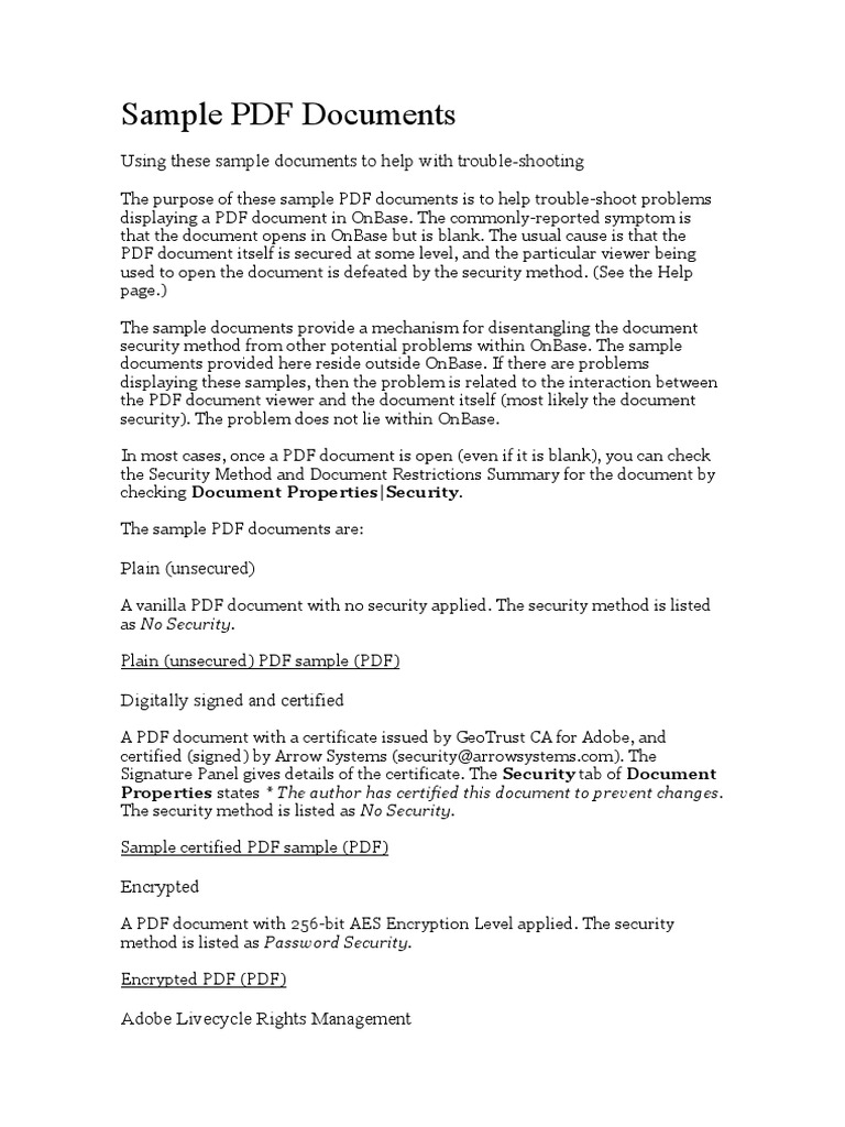 Sample PDF Documents: Using These Sample Documents To Help With Trouble ...