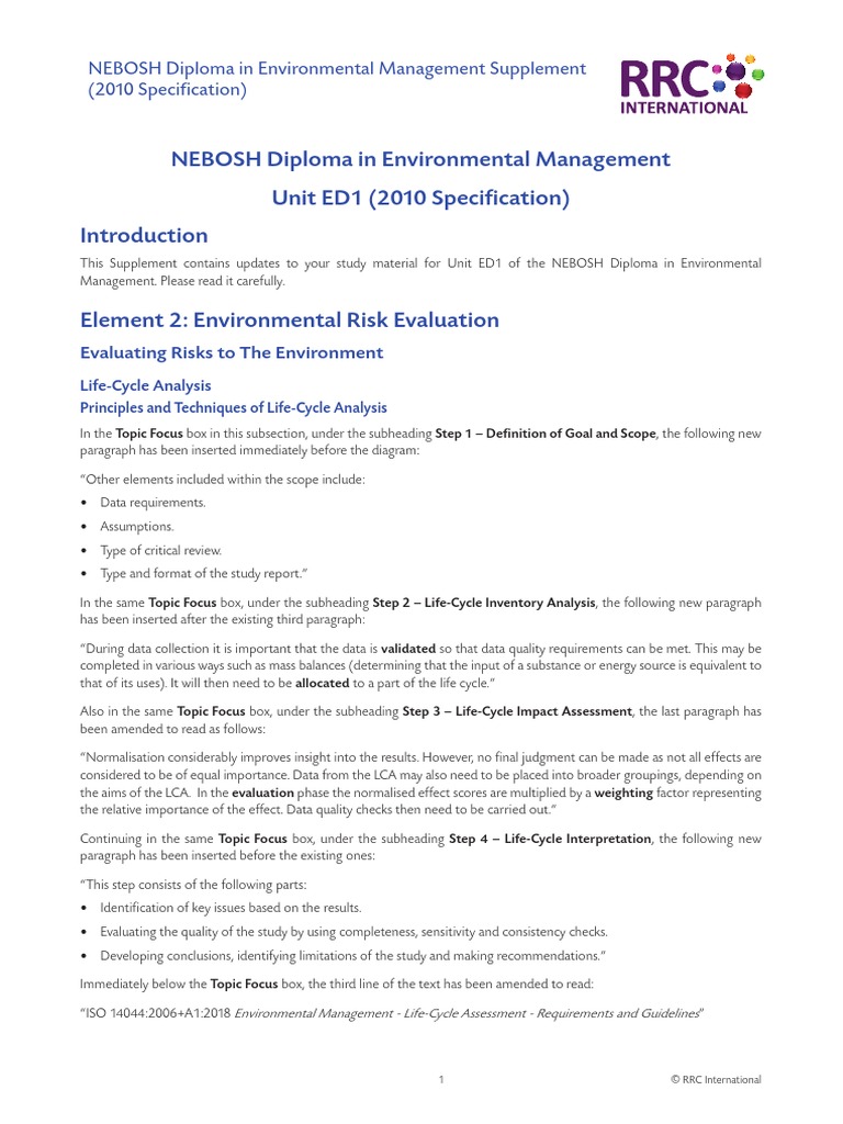 NEBOSH Diploma in Environmental Management Unit ED1 (2010 Specification ...