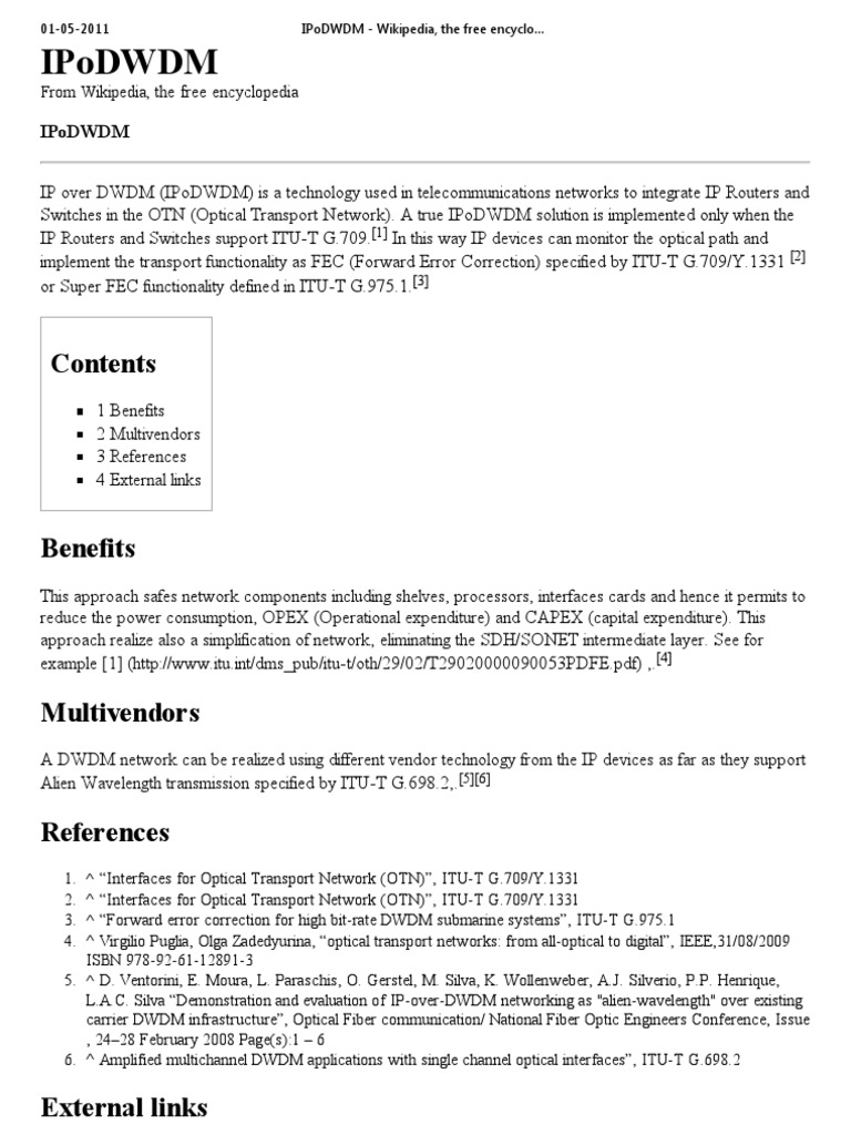 IPoDWDM - Wikipedia, The Free Encyclopedia | PDF | Wavelength Division ...