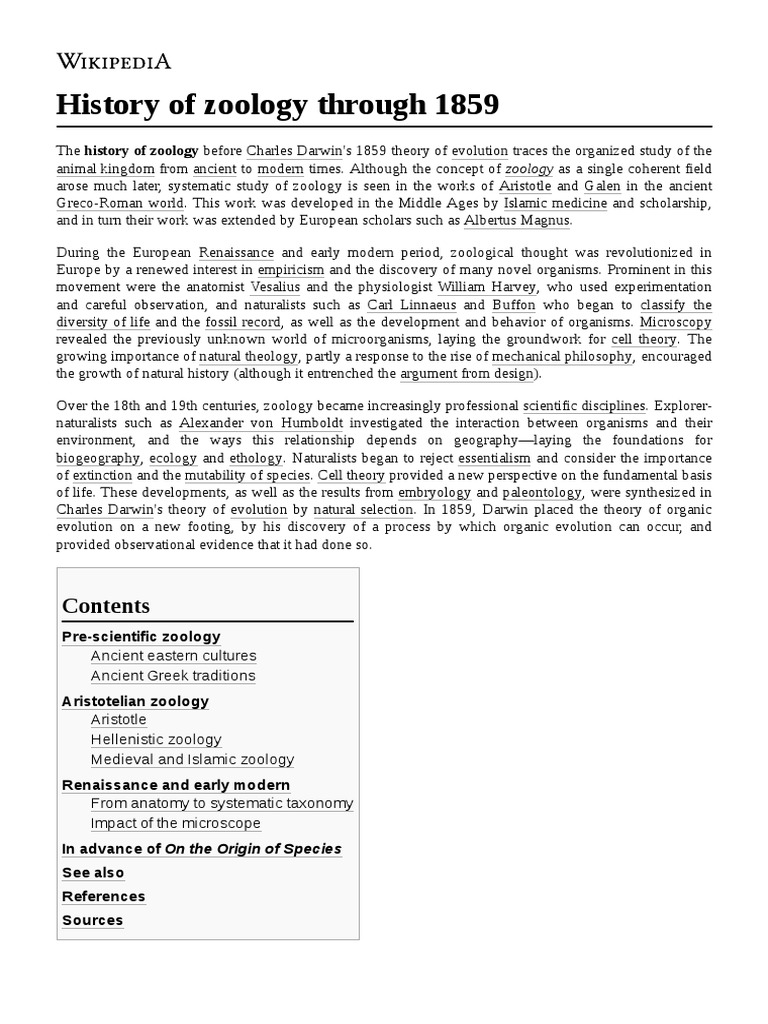 History of Zoology Through 1859 | PDF | Zoology | Science