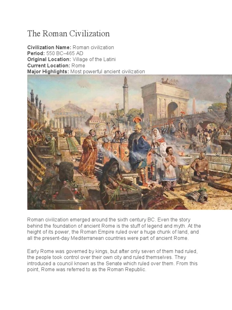 The Roman Civilization | PDF | Ancient Rome | Roman Empire