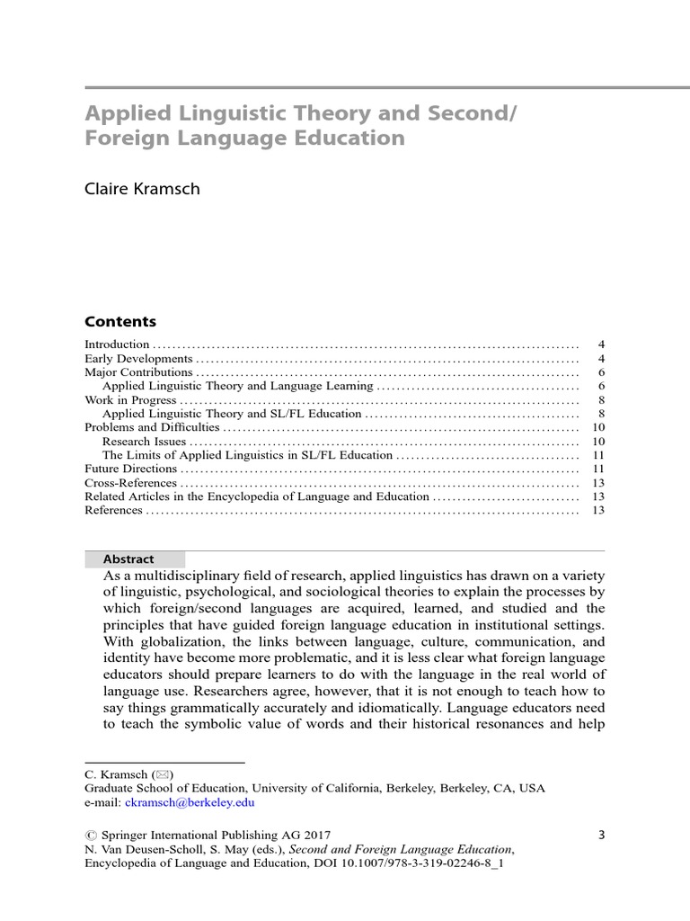 Applied Linguistic Theory and Second/ Foreign Language Education ...