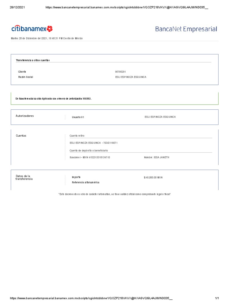 Formato de Transferencia Bancaria | PDF